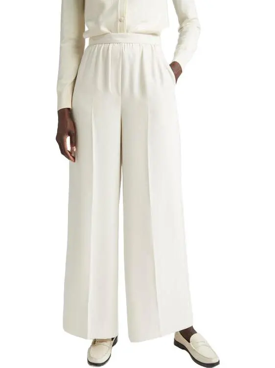 St. John Satin Back Crepe Wide Leg Pants - Ecru