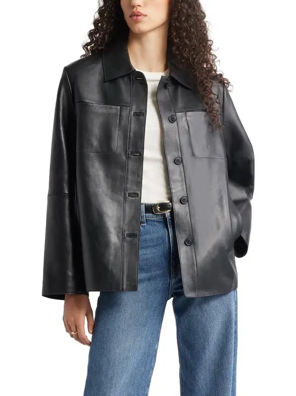 Nordstrom Leather Shirt Jacket - Black