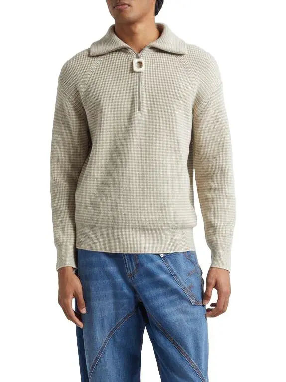 JW Anderson Stripe Half Zip Sweater - Sand/stone