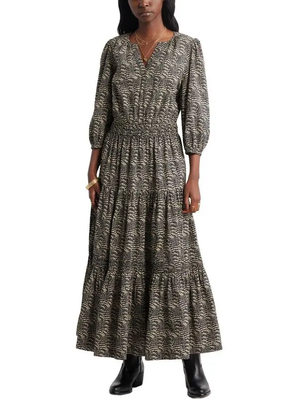 Treasure & Bond Printed Tiered Cotton Maxi Dress - Black- Ivory Coco Fan