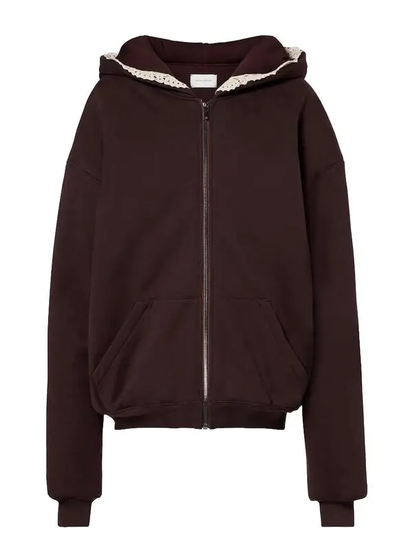 Magda Butrym Crochet-trimmed Cotton Zip-up Hoodie - Brown