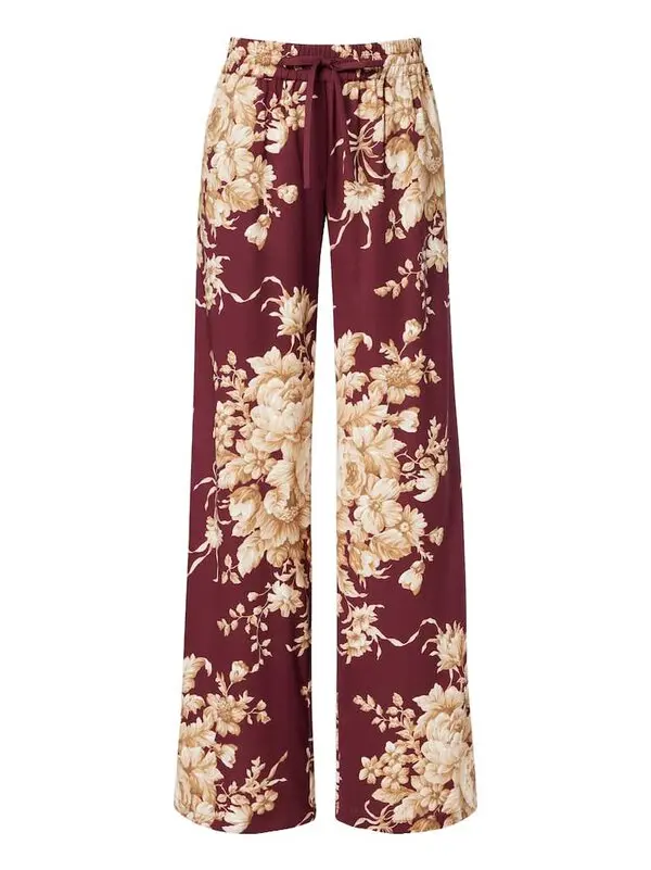 Dolce & Gabbana Floral Silk-blend Wide-leg Pants - Burgundy