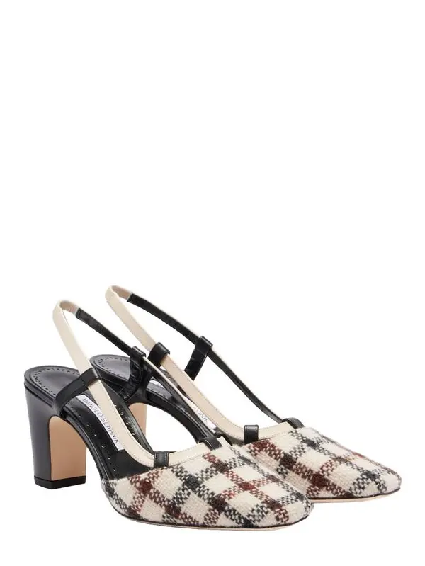 Manolo Blahnik Vestal Checked Slingback Pumps - White