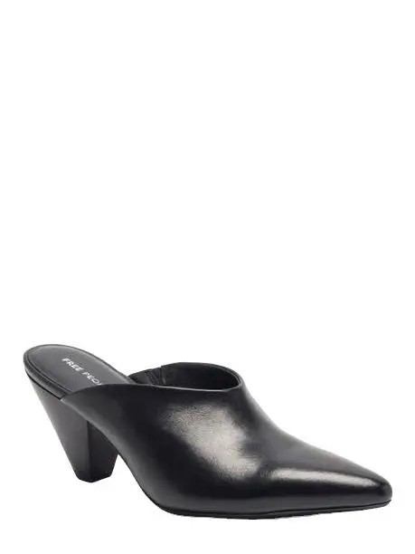 Free People Pointed Toe Cone Heel Mule - Black Leather