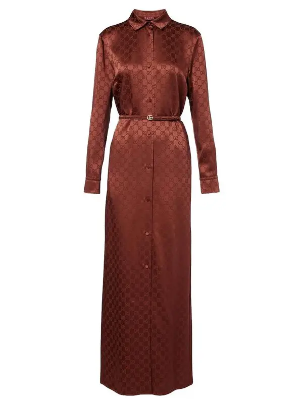 Gucci Gg Satin Shirt Dress - Brown