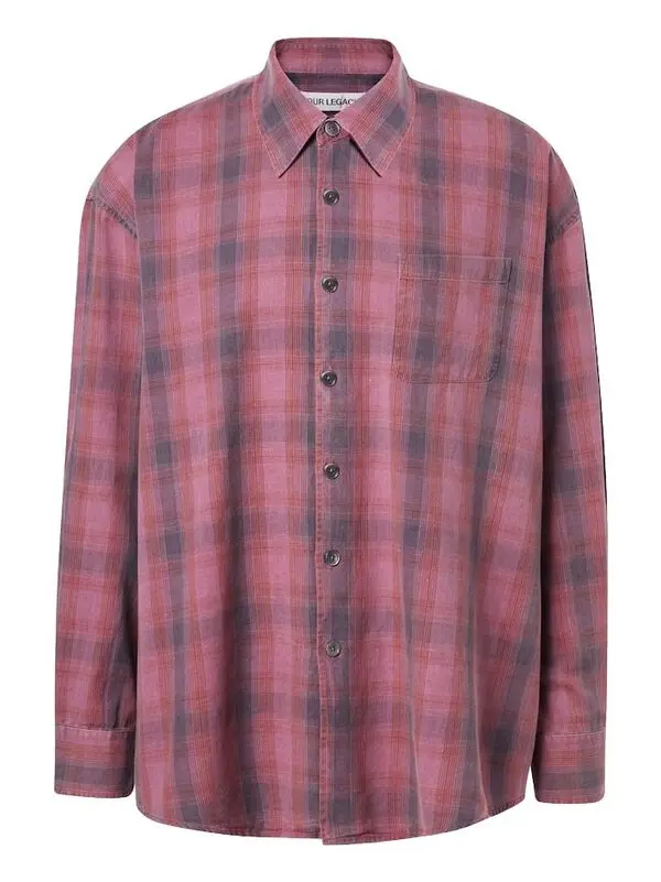 Our Legacy Borrowed Plaid Cotton Flannel Shirt - Red