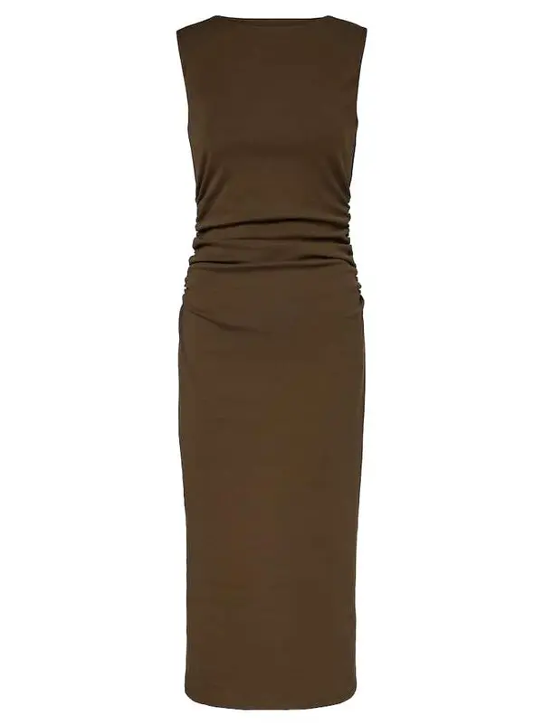 Veronica Beard Charissa Ruched Cotton-blend Midi Dress - Brown
