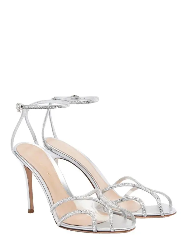 GIANVITO ROSSI Isabel 95 Embellished Sandals - Silver