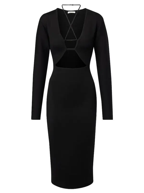 NENSI DOJAKA Cutout Knitted Virgin Wool Midi Dress - Black