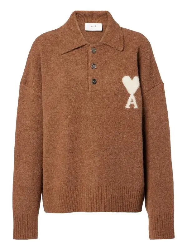 Ami Alpaca And Wool-blend Polo Sweater - Brown