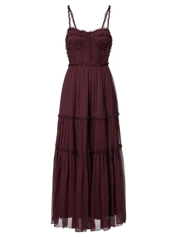 Ulla Johnson Talitha Ruffled Silk Chiffon Midi Dress - Burgundy