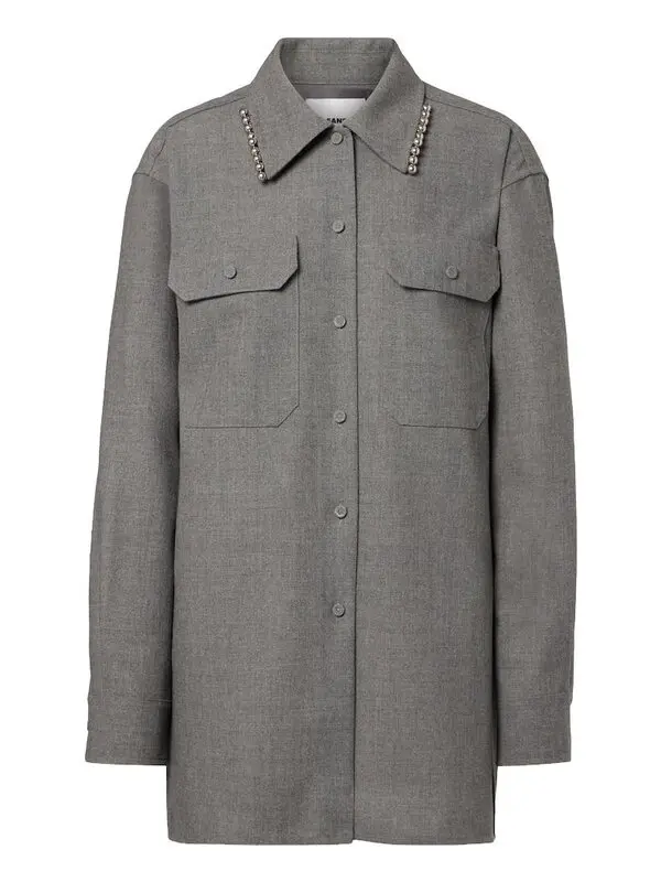 JIL SANDER Beaded Wool Canvas Shirt - Grey