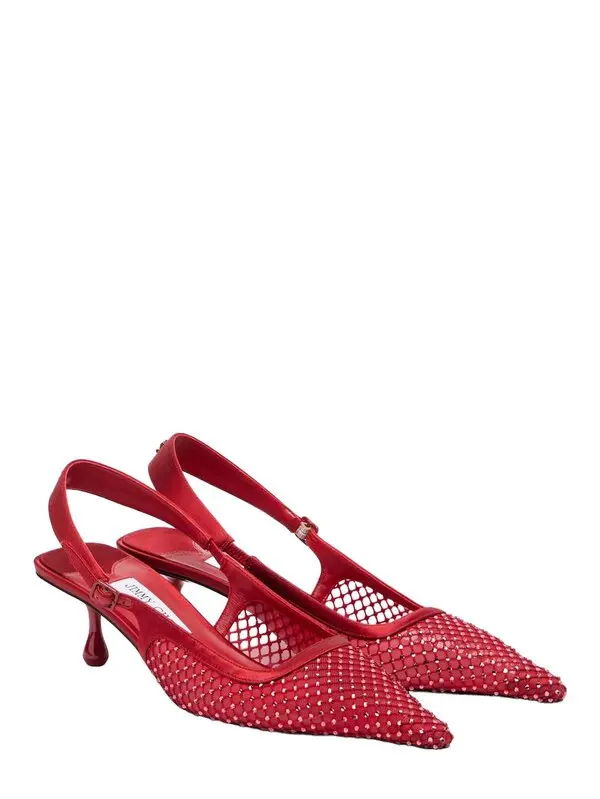 JIMMY CHOO Amel 50 Embellished Slingback Pumps - Red