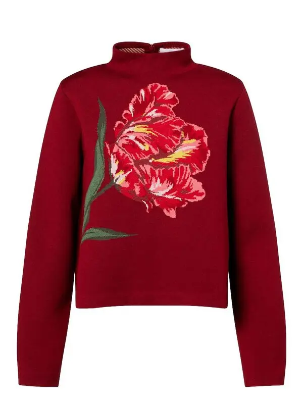 Carolina Herrera Floral Jacquard Cotton And Wool Sweater - Red