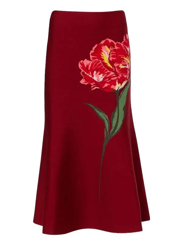 Carolina Herrera Floral Jacquard Cotton And Wool Midi Skirt - Red