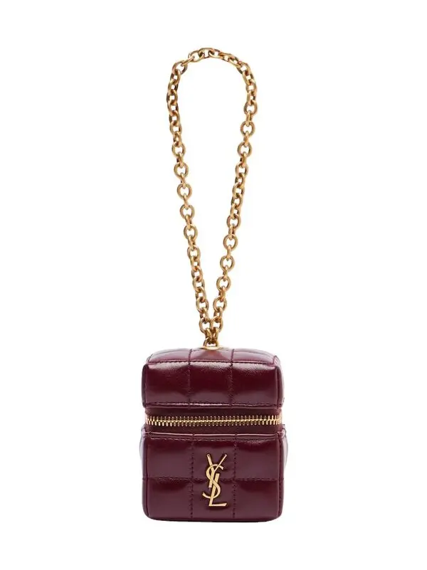Saint Laurent Cassandre Mini Leather Pouch On Chain - Burgundy