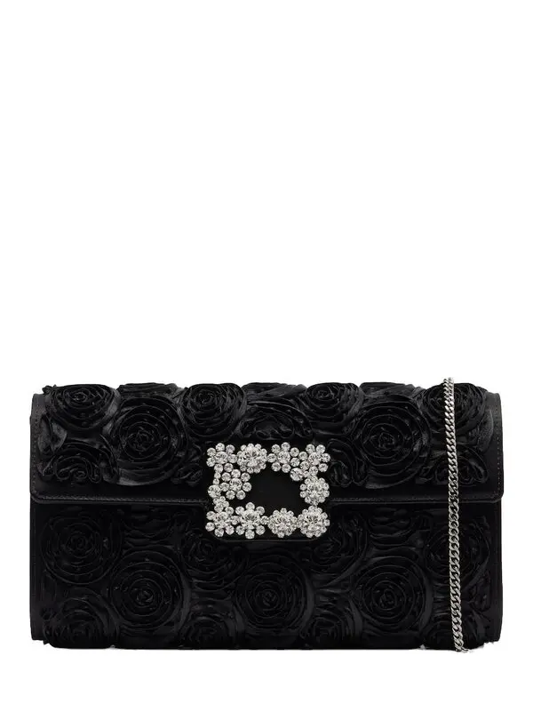 ROGER VIVIER Efflorescence Embellished Satin Clutch - Black