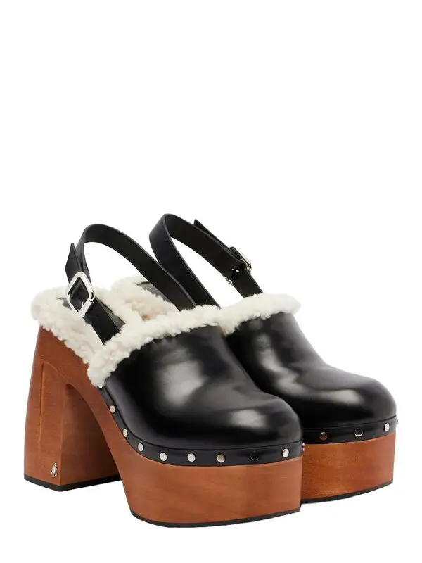 JIMMY CHOO Alida 135 Leather Platform Clogs - Black