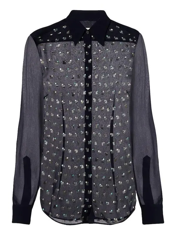 Dries Van Noten Crystal-embellished Sheer Shirt - Blue