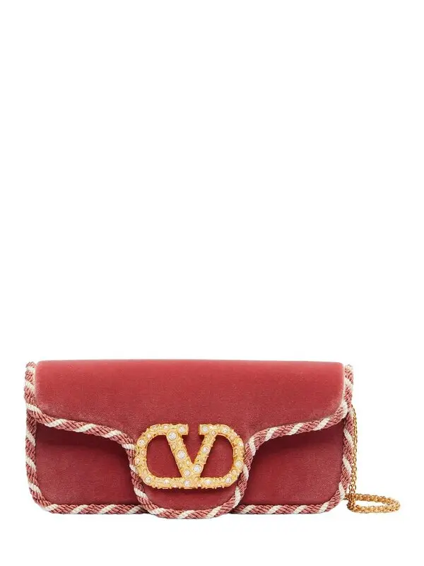 Valentino Garavani Locò Mini Embellished Velvet Clutch - Pink