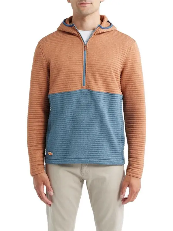Johnnie-o Werner Rib Colorblock Half Zip Hoodie - Blue Moon