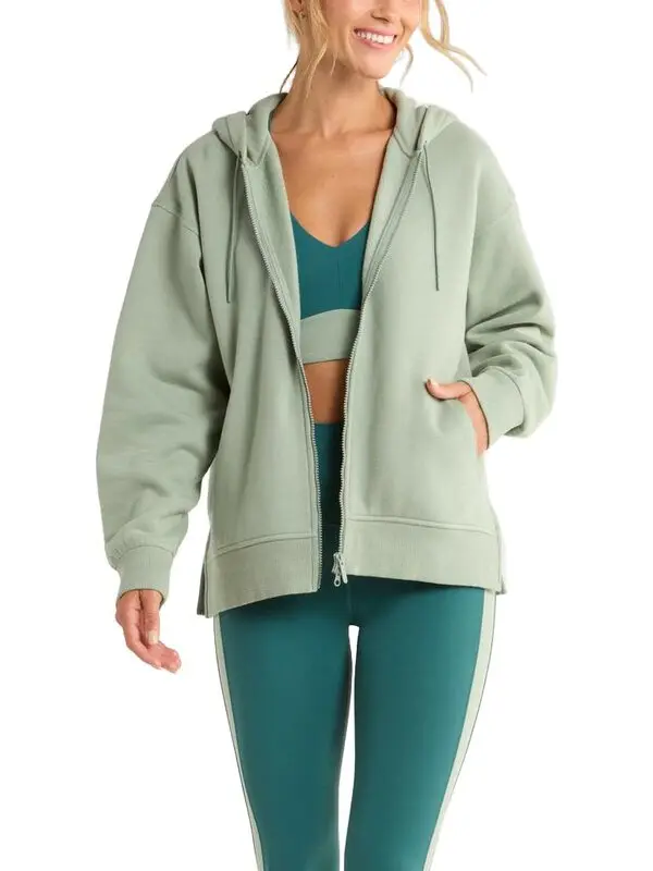 Zella Cotton-blend Fleece Full Zip Hoodie - Green Lilypad