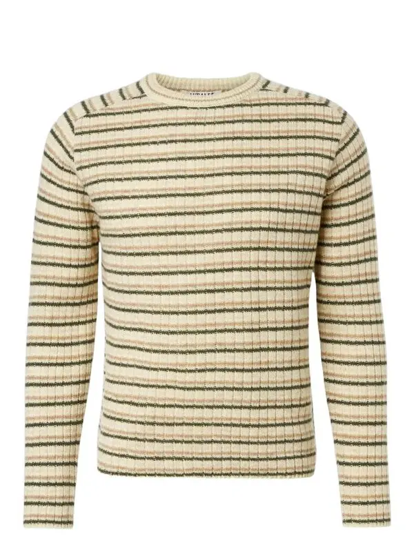 Auralee Striped Wool And Cashmere Sweater - Beige