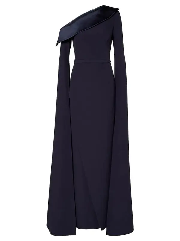 Safiyaa Rinoa Caped Crepe Gown - Blue