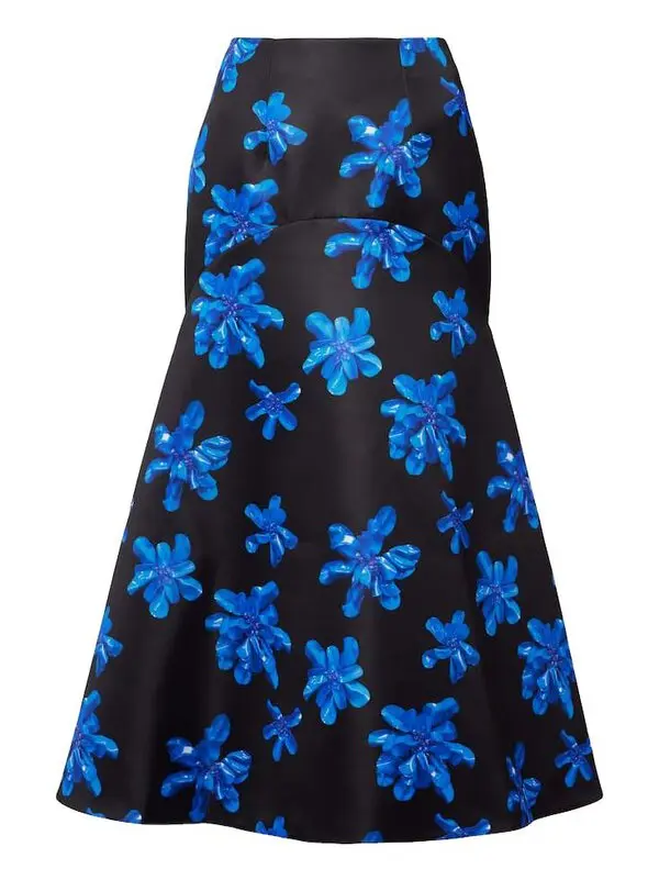 EMILIA WICKSTEAD Tamilla Floral Print Midi Skirt - Black