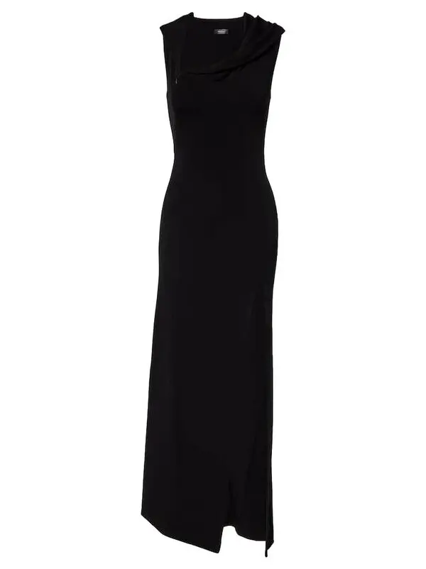 MUGLER Asymmetric Jersey Gown - Black