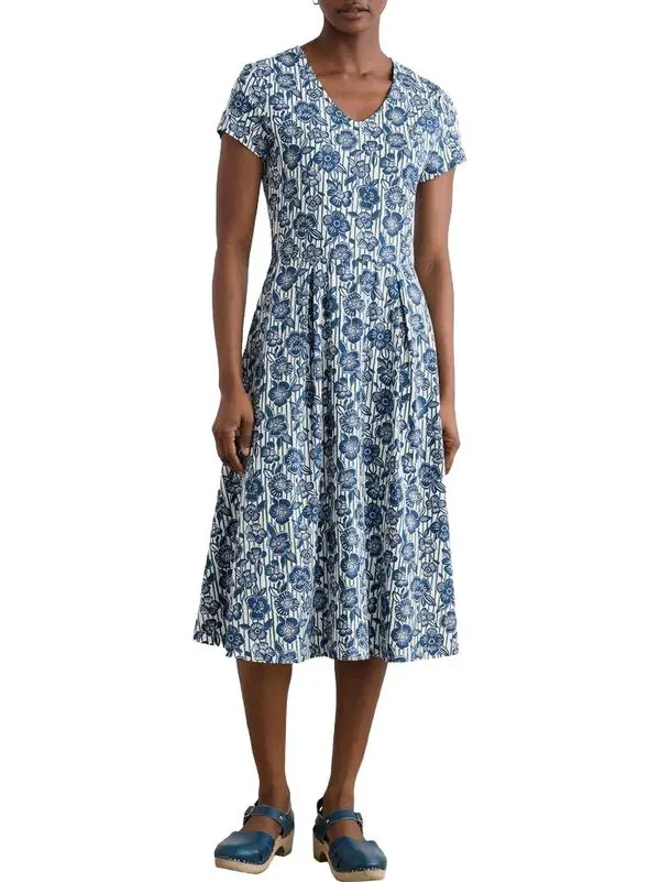 SEASALT CORNWALL Pier View Floral Midi Fit & Flare Dress - Floral Imprint Chalk