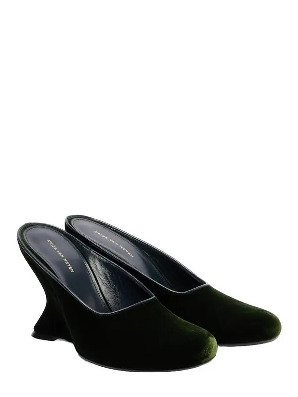 Dries Van Noten 95 Velvet Wedges - Green