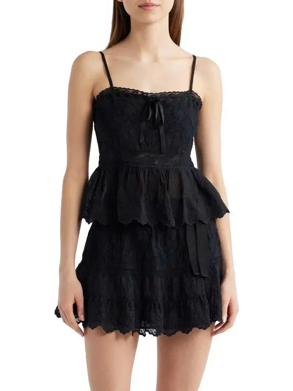 LoveShackFancy Rowina Lace Ruffle-hem Camisole - Black