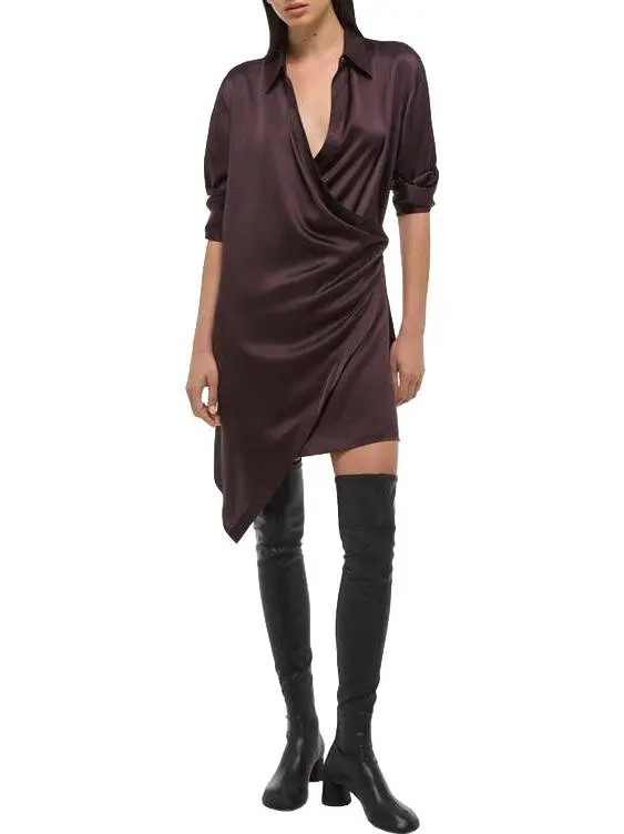 Helmut Lang Drape Wrap Front Silk Shirt - Dark Plum