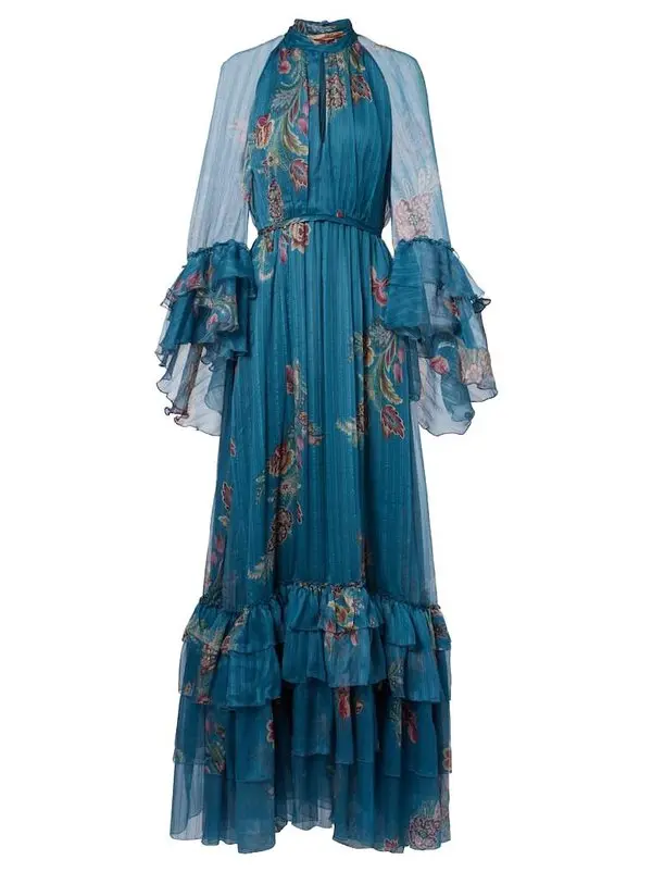 Etro Paisley Silk Chiffon Gown - Blue