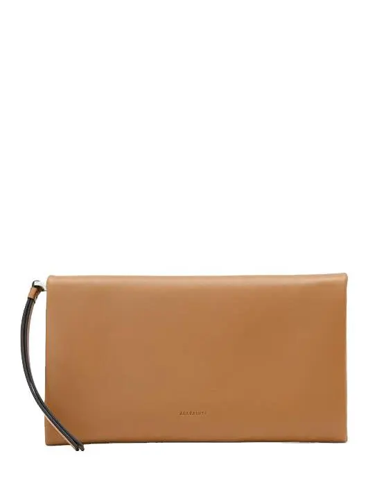 ALLSAINTS Harluna Leather Clutch - Toffee Brown