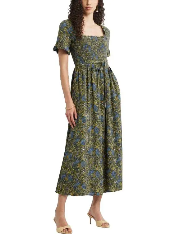 Chelsea28 Smocked Ruffle Bodice Maxi Dress - Navy- Yellow Jasmine Boho