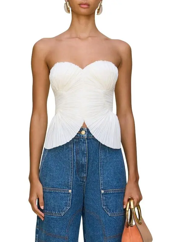 Cult Gaia Jace Pleated Strapless Top - Off White