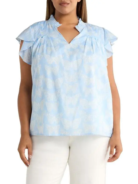 SUGARLIPS Aubry Butterfly Cindi Ruffle Top - Blue/white