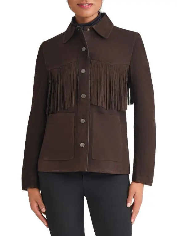 Jones New York Fringe Suede Shirt Jacket - Coffee Bean