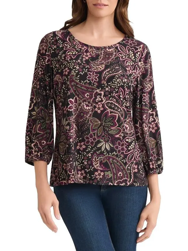 Jones New York Paisley Print Three Quarter Sleeve Top - Jones Black Multi