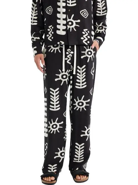 RIZORT Mason Abstract Print Drawstring Pants - Black