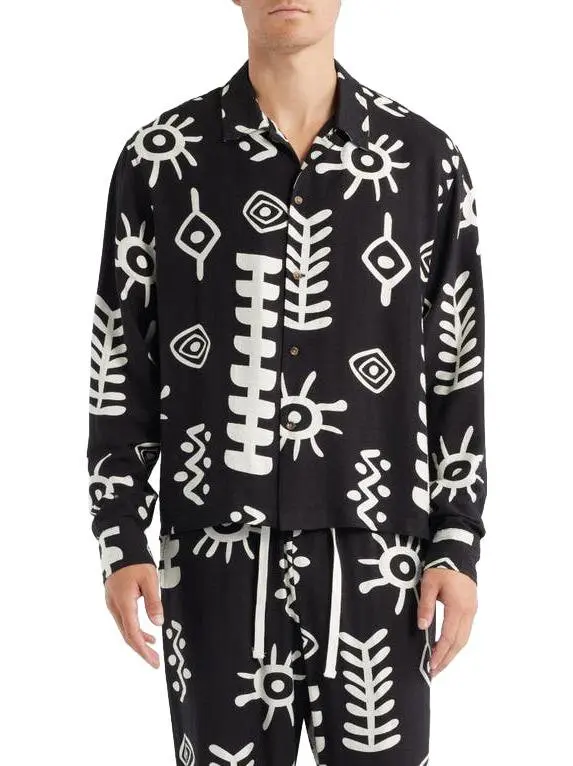 RIZORT Mason Abstract Print Button-up Shirt - Black