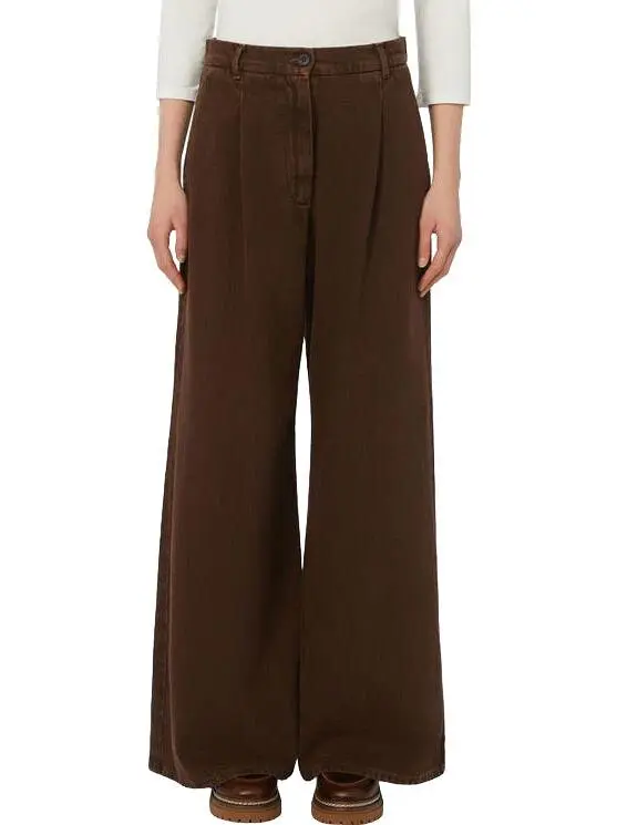 Max Mara Nanda Pleated Wide Leg Jeans - Chocolate