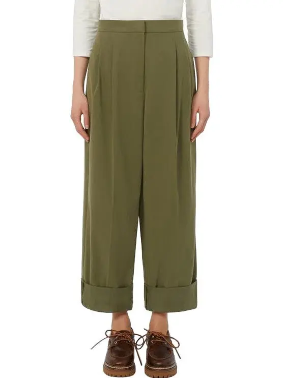 Max Mara Pleated Cuffed Trousers - Olive Green