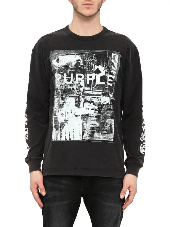 PURPLE BRAND Texture Graphic Long Sleeve T-shirt - Black
