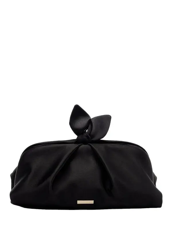 AQUAZZURA Bow Tie Small Satin Clutch - Black