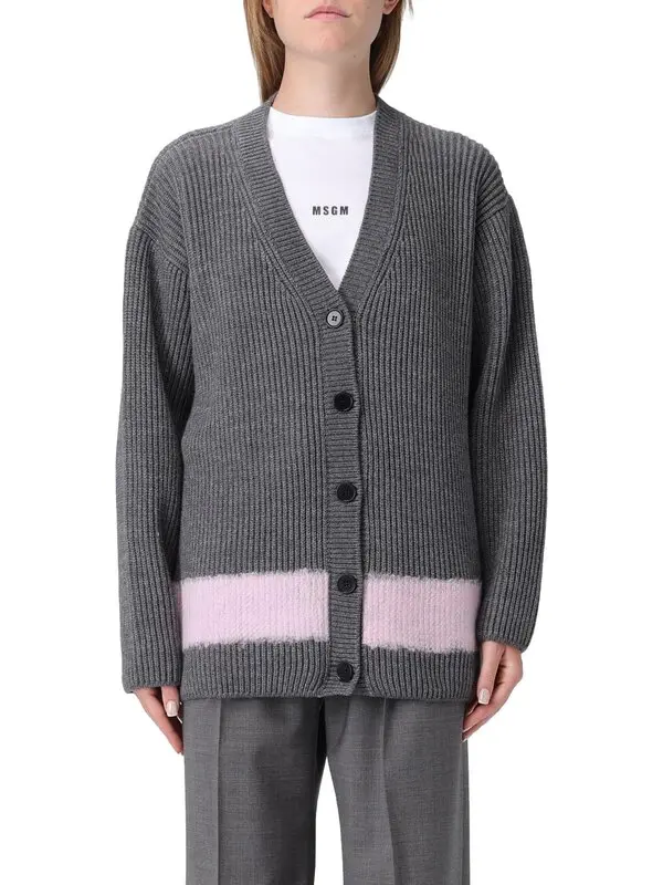 MSGM Ribbed Knit Cardigan - Grey