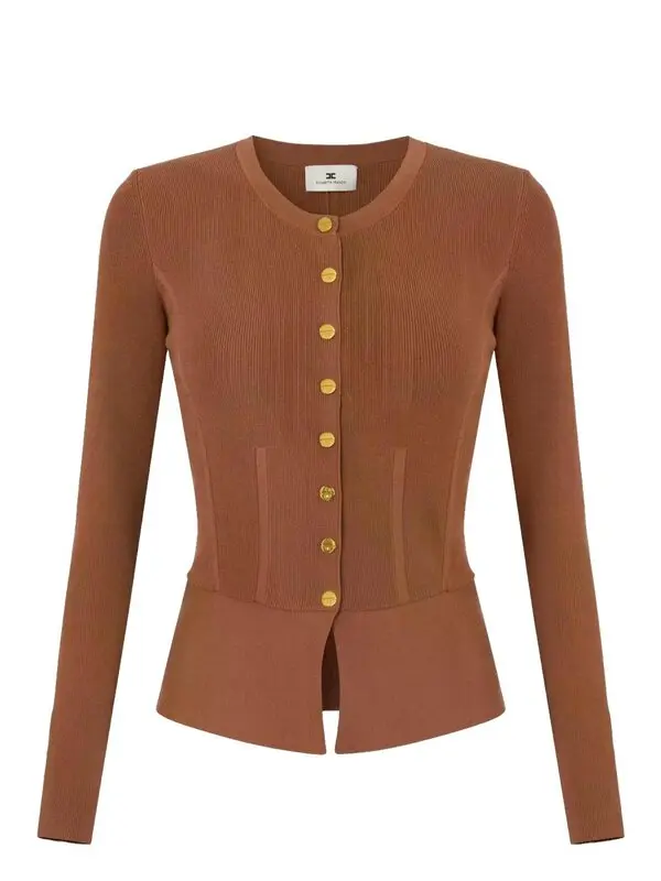 Elisabetta Franchi Ribbed Jewel-button Cardigan - Brown