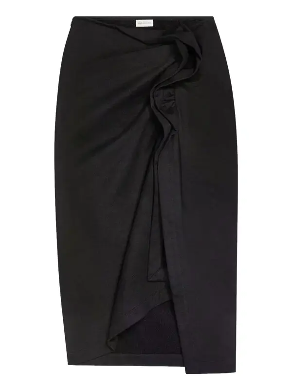 Dries Van Noten Asymmetric Midi Skirt With Ruffle Detailing - Black